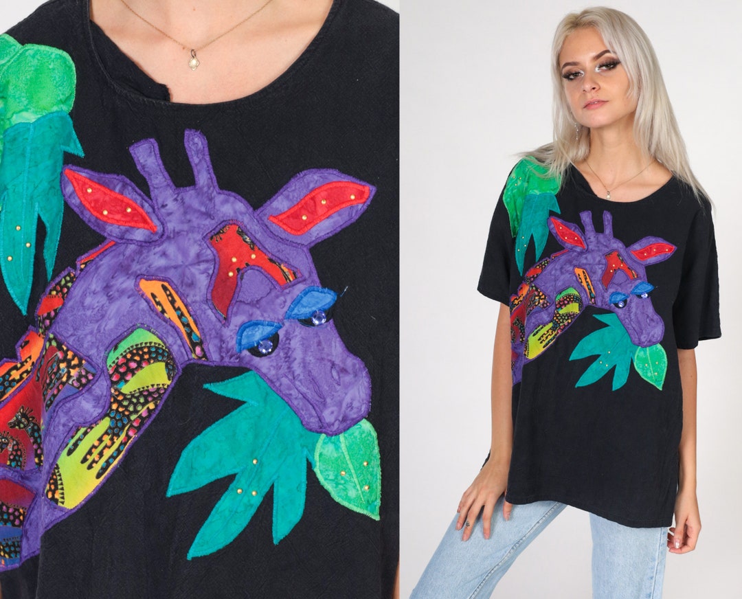 Giraffe Shirt 90s Alfredo's Wife Rhinestone Beaded Studded Blouse ...