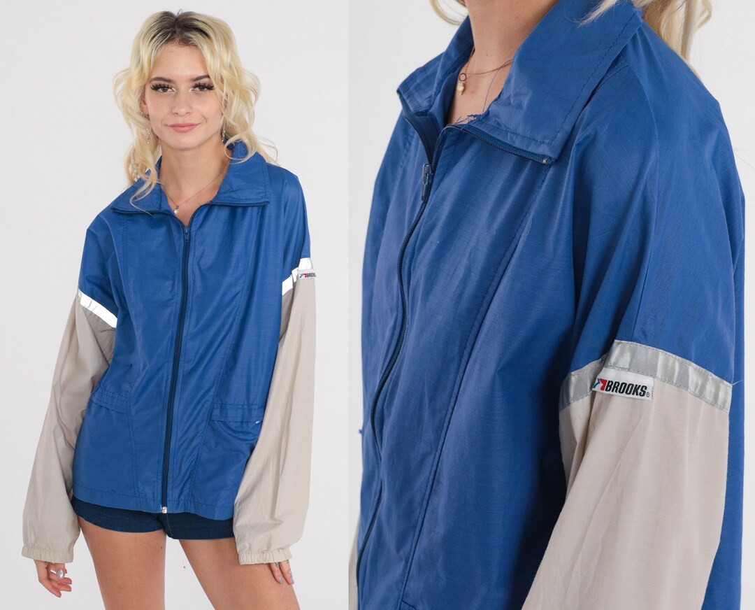 Color Block Windbreaker 80s Blue Grey Reflective Jacket Zip up Retro ...