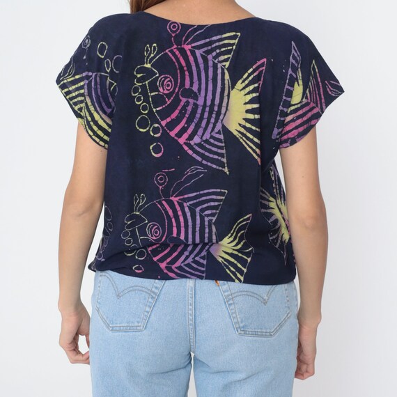 Batik Fish Shirt Y2k Dark Blue Beach Pattern Top Unde… - Gem