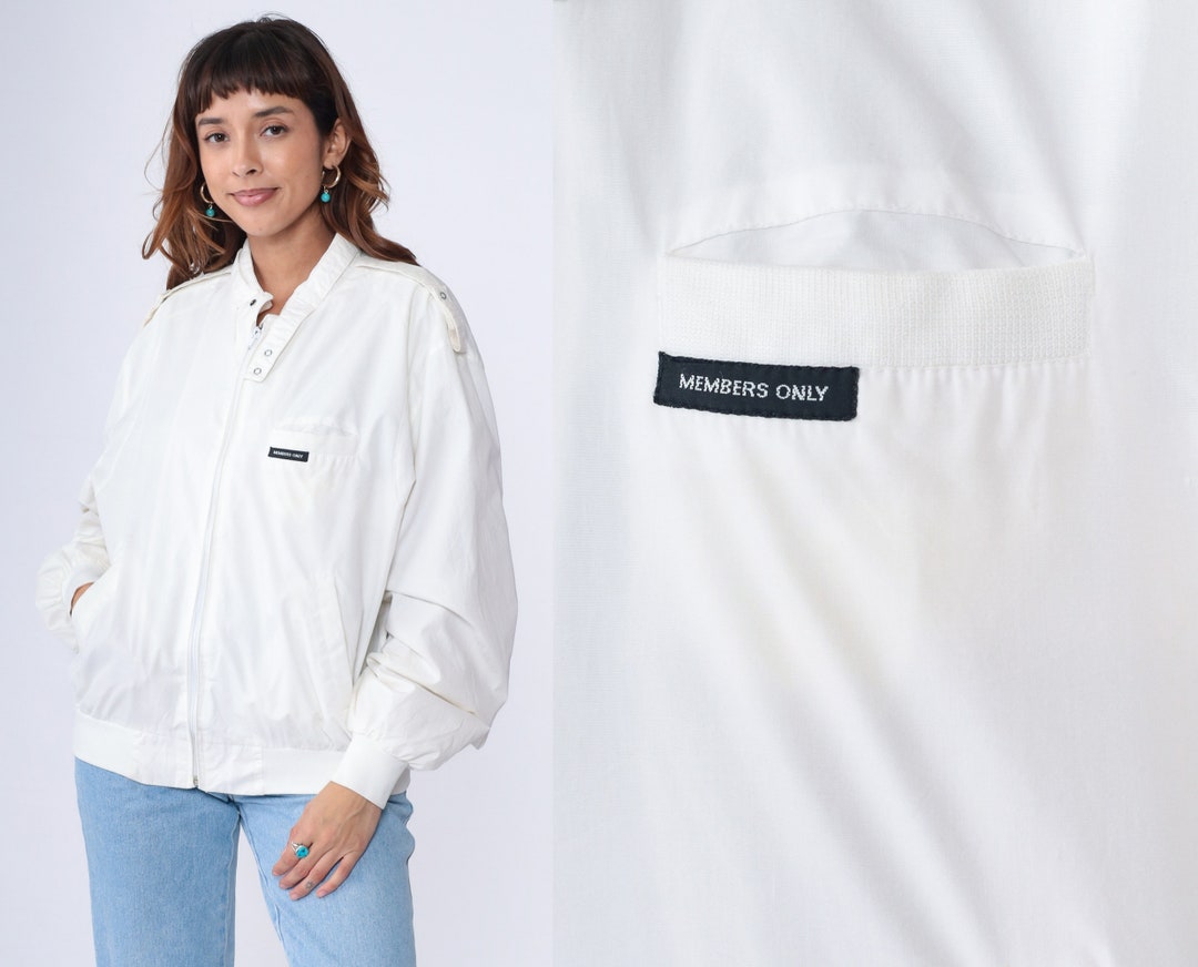 White Members Only Jacket 80s Cafe Racer Retro Zip up Windbreaker ...