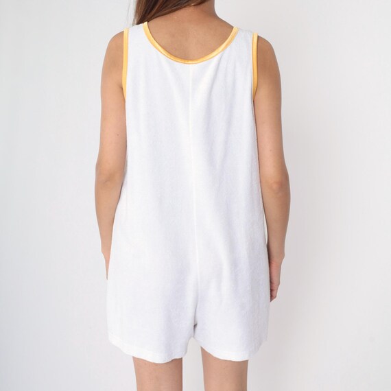 Y2K White Terry Cloth Romper Vintage Gold Piping Zip … - Gem