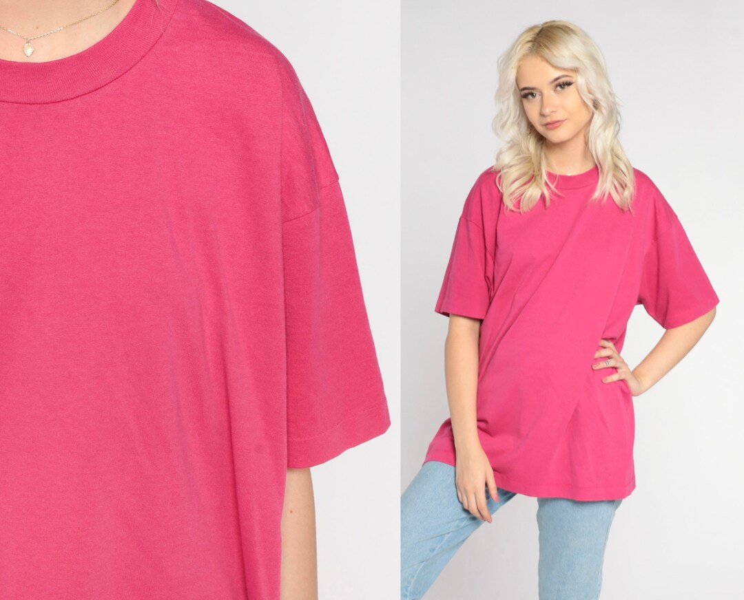 Hot Pink T Shirt 80s Plain T-shirt Solid Color Single Stitch Tee Retro ...
