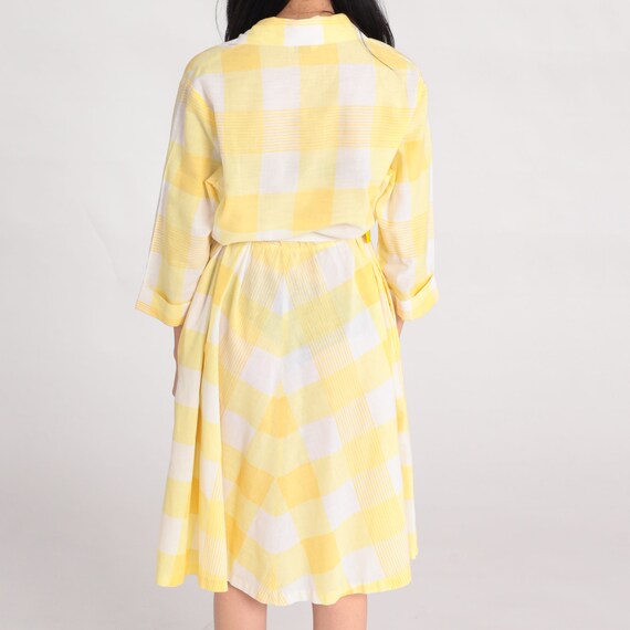 Plaid ShirtDress Yellow Checkered Dress 80s Midi High… - Gem