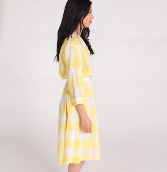 Plaid ShirtDress Yellow Checkered Dress 80s Midi High… - Gem
