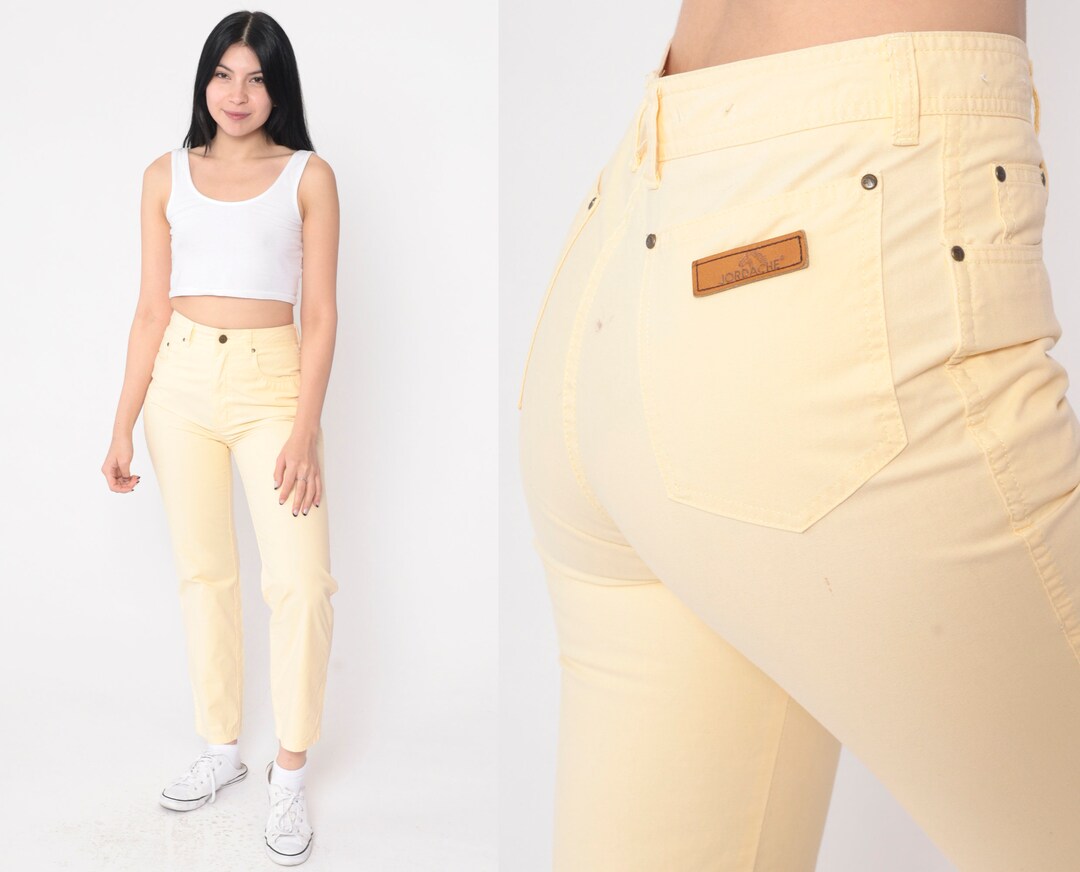 Slim Jordache Trousers 90s Pale Yellow Straight Leg Pants High Waisted ...