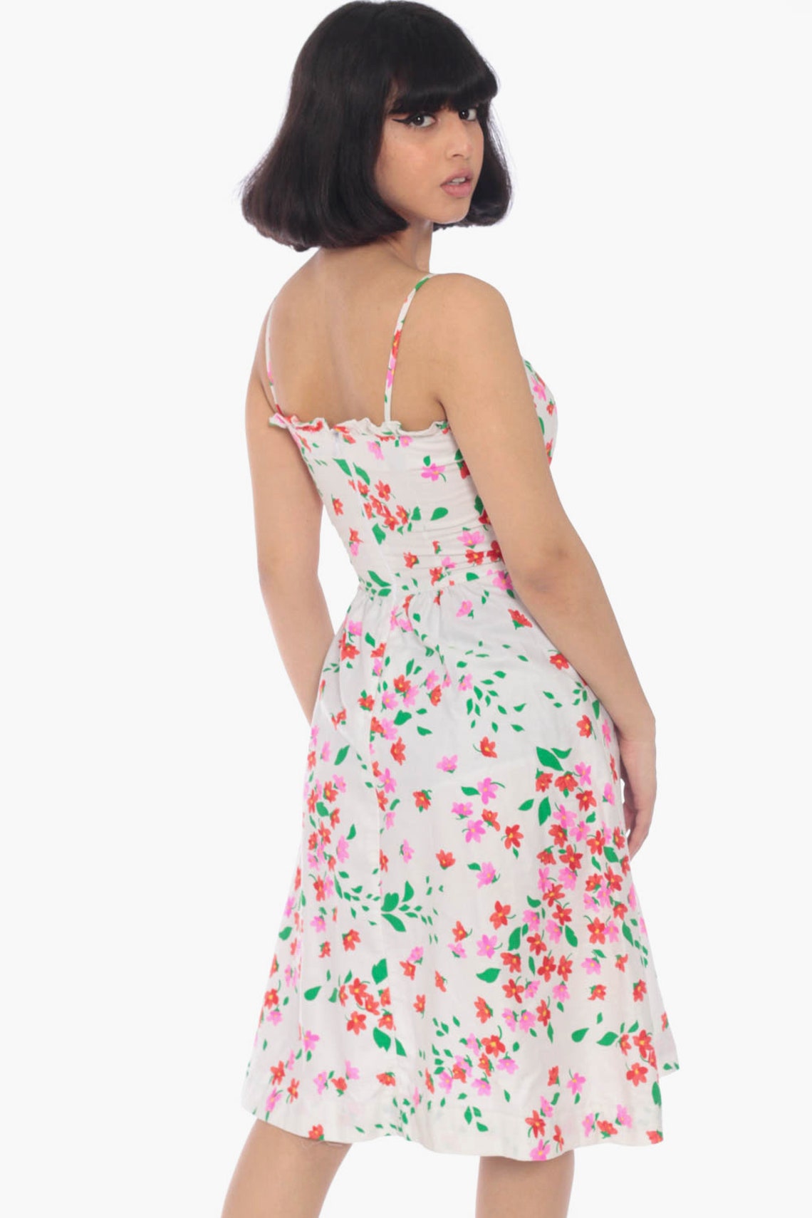 White Floral Sun Dress Ruffle Summer Boho Dress 70s Bohemian | Etsy