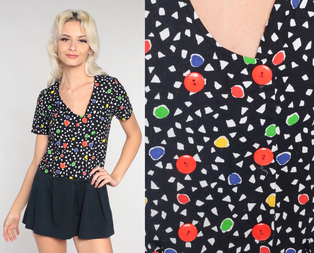 Micro Mini Dress 90s Black White Double Breasted Button up - Etsy