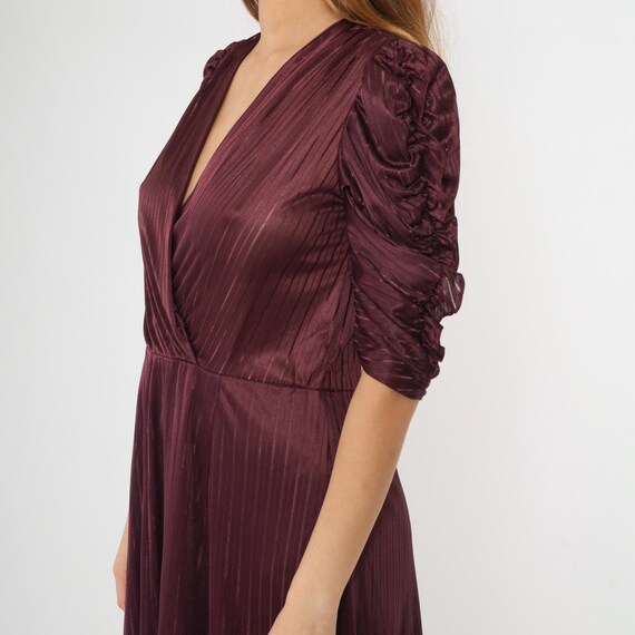 Vintage Sheer Wrap Dress 70s 80s Ruffled Plum Burgund… - Gem