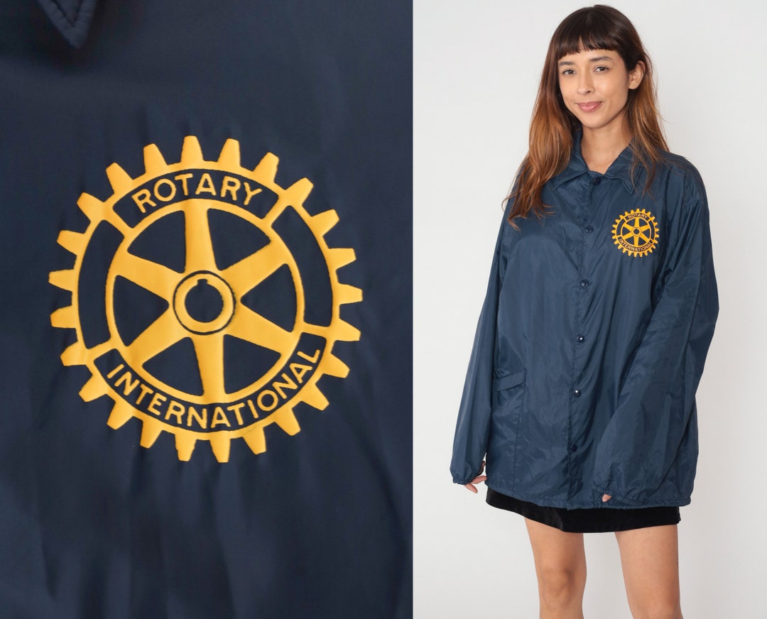 Rotary International Jacket 80s Navy Blue Snap up Windbreaker Jacket ...