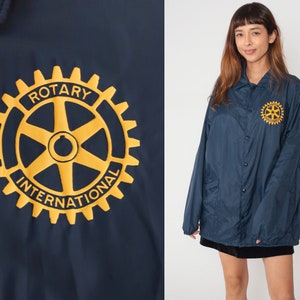 Rotary International Jacket 80s Navy Blue Snap up Windbreaker Jacket ...