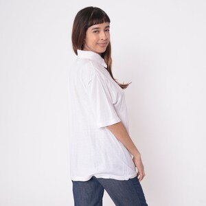 White Polo Shirt 70s 80s Semi-sheer Saks Fifth Avenue Button up Shirt Short Sleeve Retro Plain ...