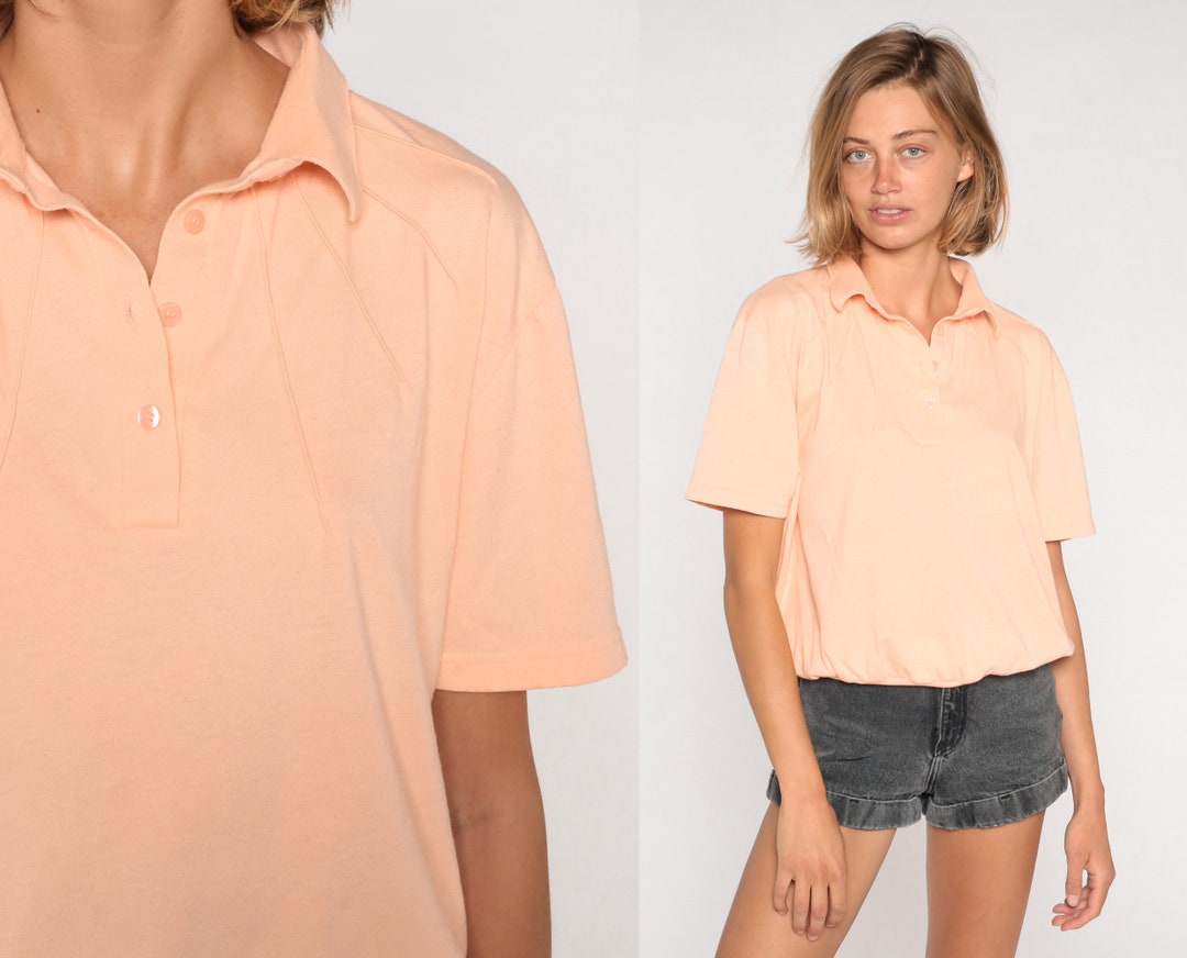 Peach Polo Shirt 80s Collared Tshirt Preppy Basic Short Sleeve - Etsy