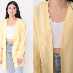 Pastel Yellow Jacket 90s Open Front Cardigan Longline Jacket Retro ...