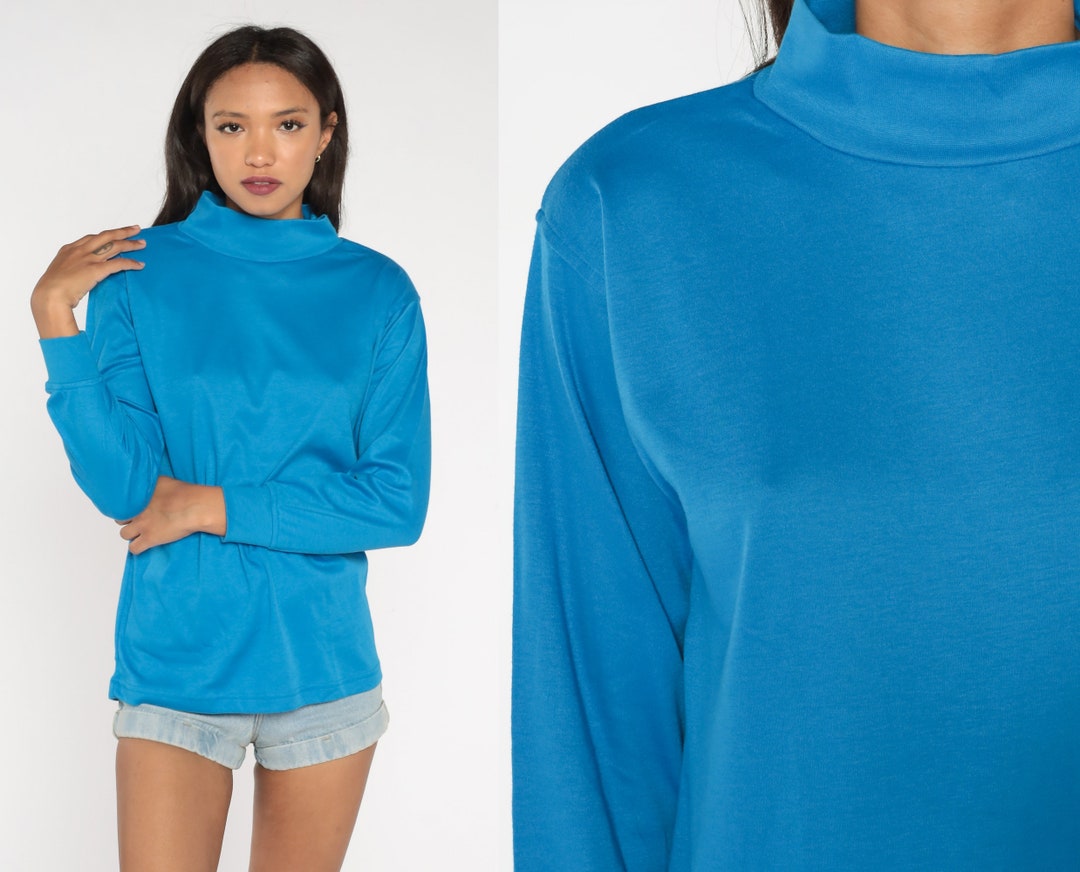 Blue Turtleneck 90s Long Sleeve Shirt Basic Top Normcore Pullover ...