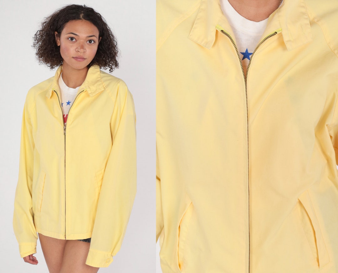 Yellow Windbreaker 80s Bomber Jacket Zip up Retro Coat Plain Raglan ...