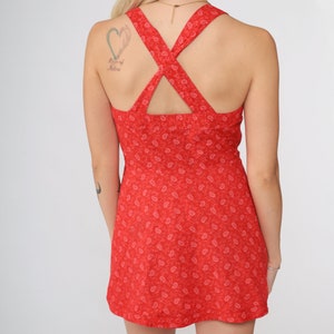 Paisley Sundress 70s Micro Mini Dress Red 1970s Boho Summer Pocket ...