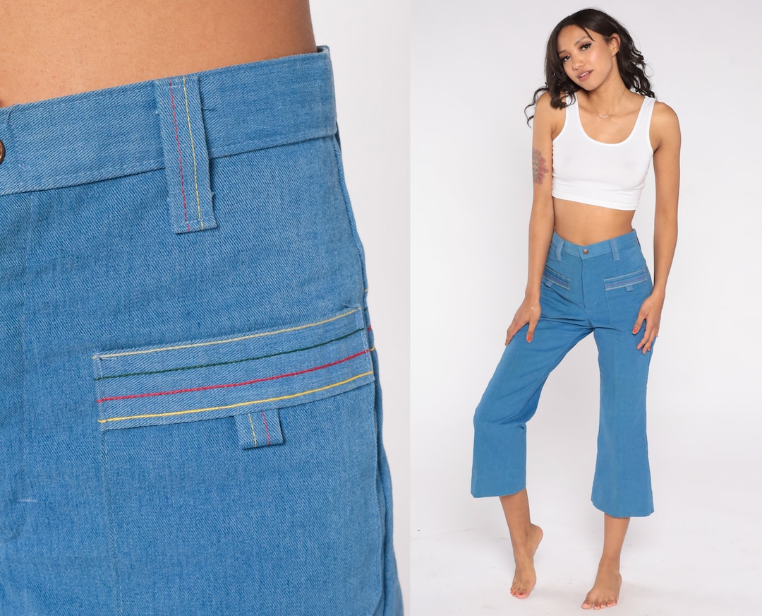 Bell Bottom Jeans 70s Cropped Flare Pants Retro Denim Flares Ankle High ...