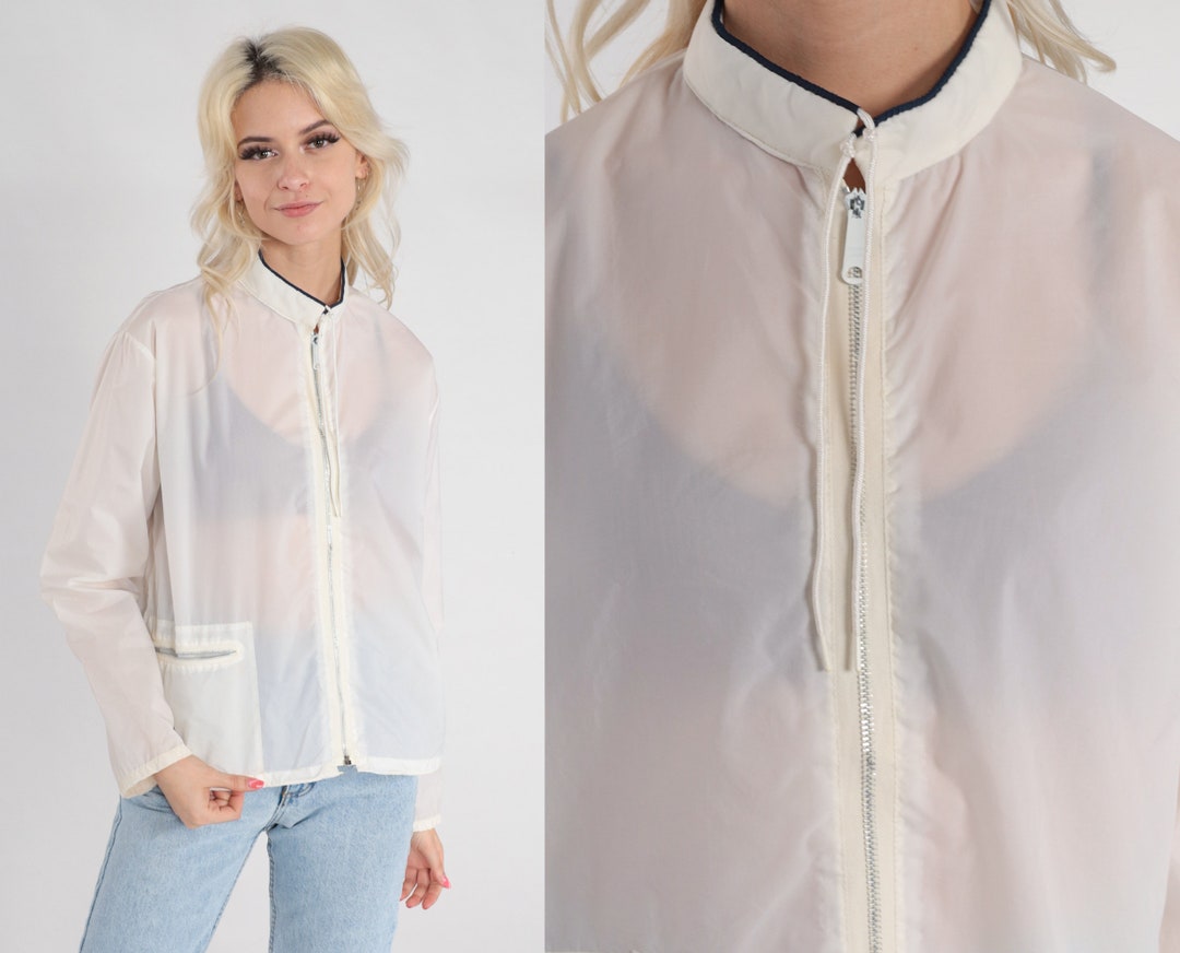 White Nylon Jacket 80s Semi-sheer Windbreaker Zip up Bomber - Etsy