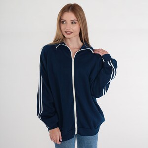 Navy Blue Track Jacket 80s Zip up Sweatshirt Basic Retro Bomber White ...