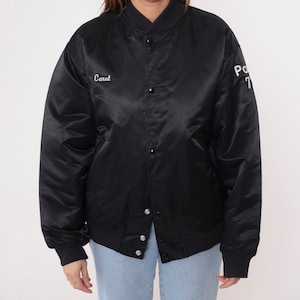 AMVETS Bomber Jacket 90s Black Satin Jacket Carol Retro Uniform Buffalo ...