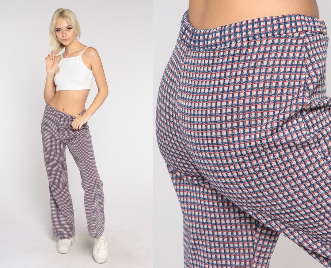 70s Bellbottoms Checkered Bell Bottom Trousers Red White Blue Mod Boho ...