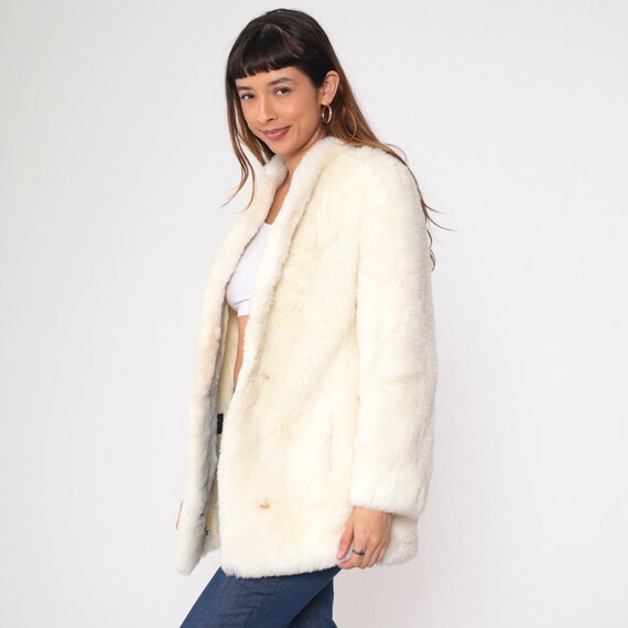 80s Faux Fur Coat Cream Furry Jacket Fake Fur Vegan C… - Gem