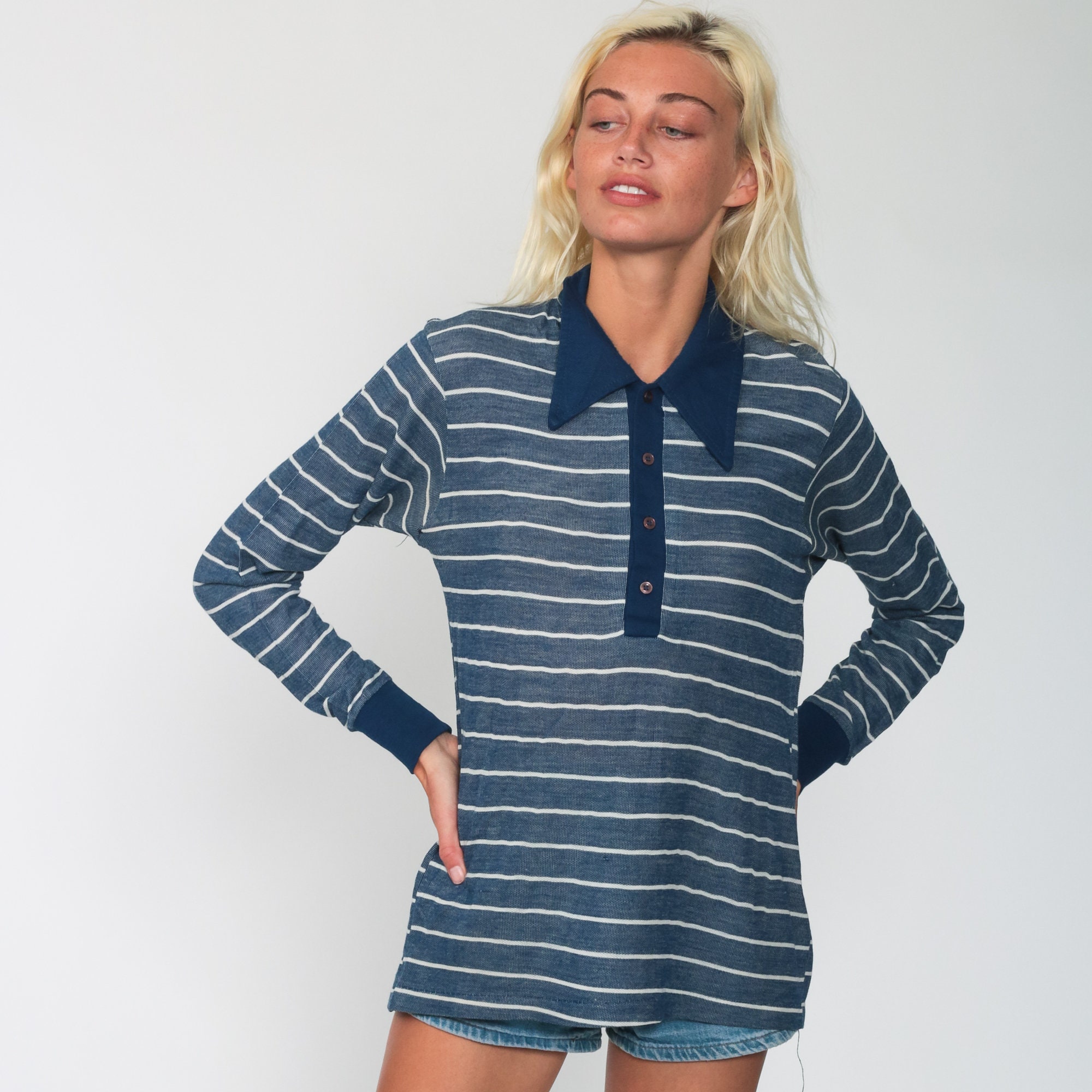 Vintage 70s EV LTD Purple and Blue Striped Raglan Polo Shirt Long ...