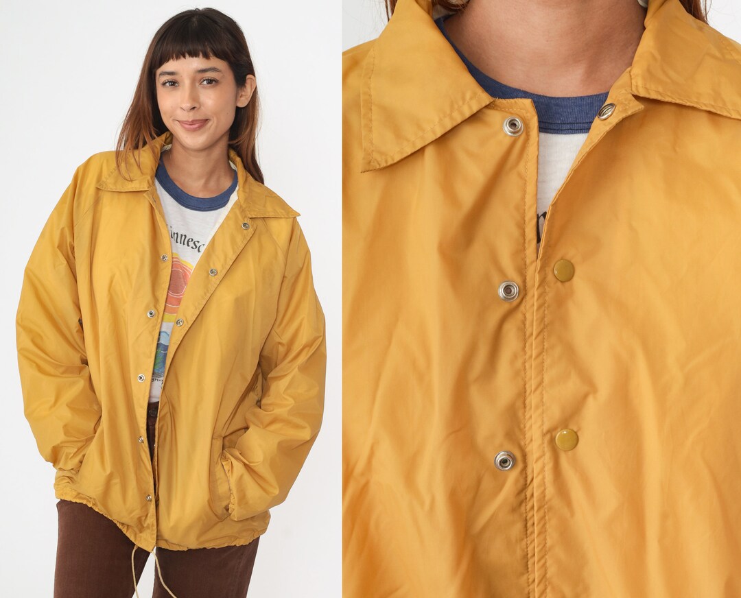Mustard Jacket 70s Windbreaker Jacket Retro Plain Snap Button up Boho ...