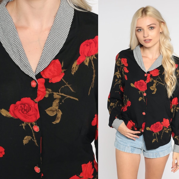 Rose Print Blouse - Etsy