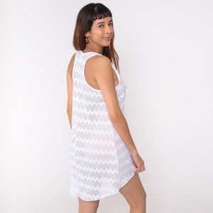 White Mesh Dress Y2K Sheer Zig Zag Cut Out Dress Micro Mini Racerback ...
