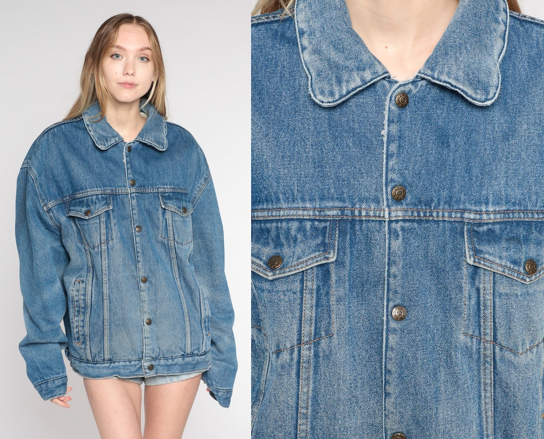 Denim Shearling Jacket 90s Lined Jean Jacket Retro Button up Sherpa ...