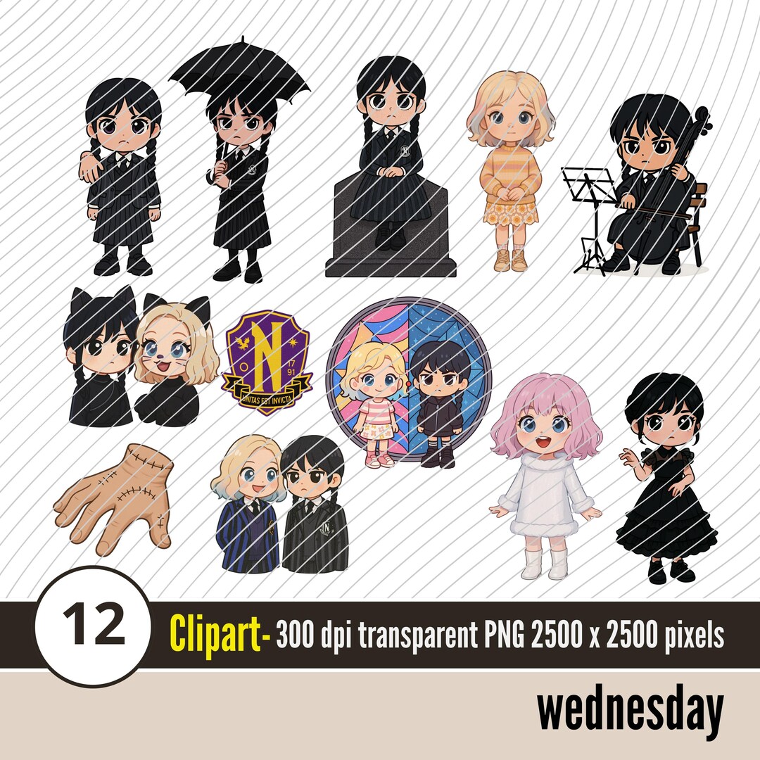 Wednesday CHIBI Clipart 12 | Chibi Anime Characters PNG | Digital ...