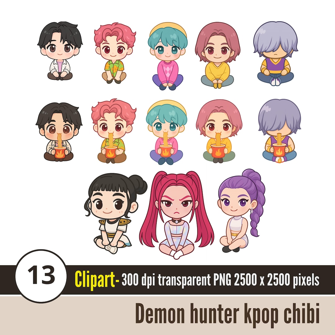 Kpop Demon Hunters 13 Pack | Cute Kawaii Chibi Pack , Instant Download PNG - Etsy