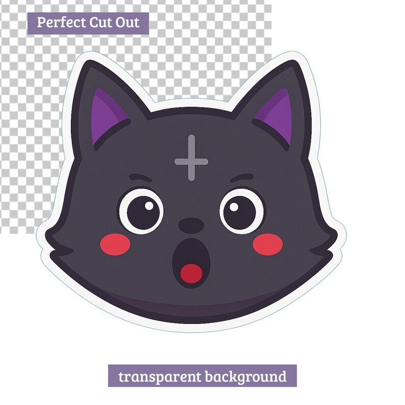 Gothic Kawaii Cat Faces Clipart Bundle – 12 Emotions PNG | Cute Goth ...