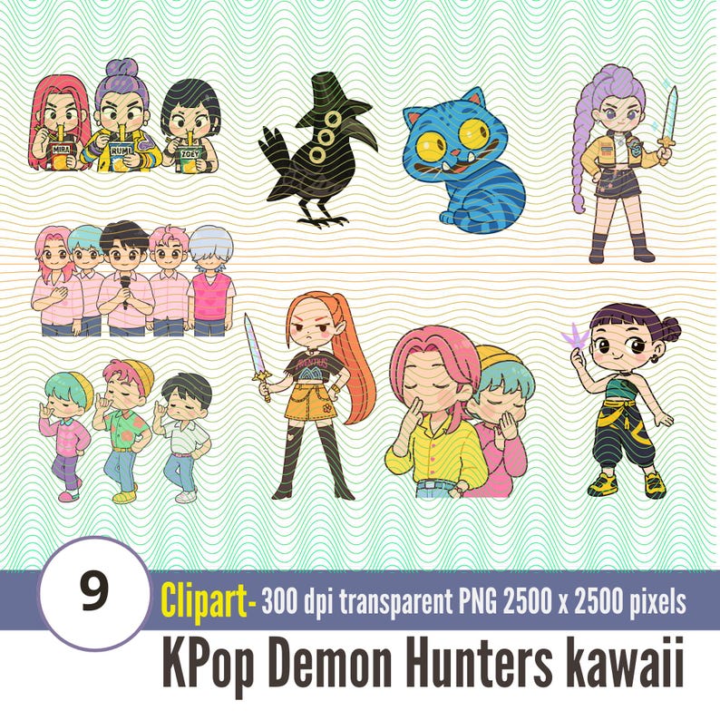 Kpop Demon Hunters 9 Pack | Cute Kawaii Chibi Pack , Instant Download ...