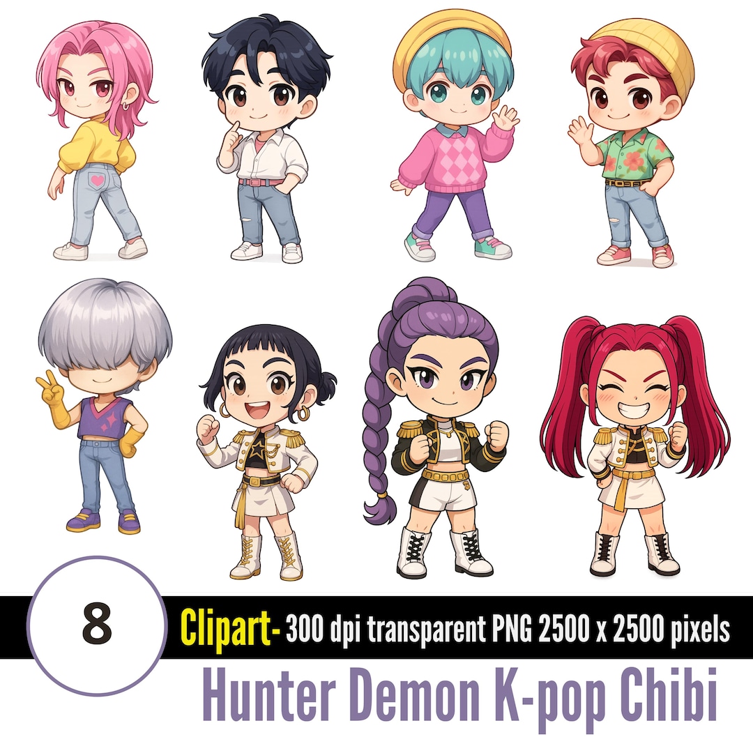 Huntrix Kpop Demon Hunters Chibi Clipart 8 – Kpop Hunter Demon Style ...