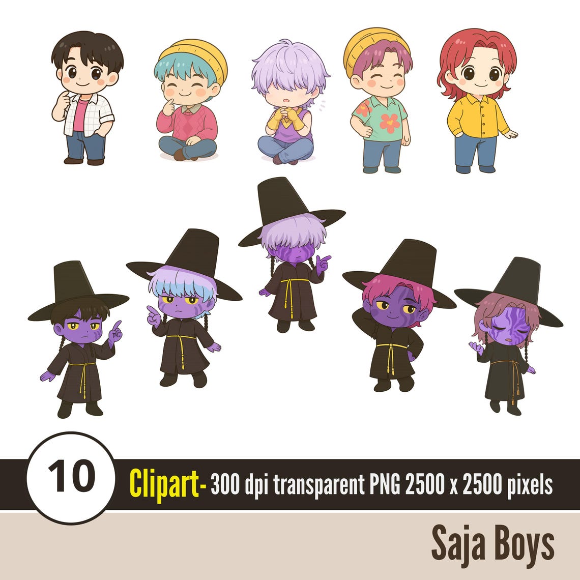 Kpop Demon Hunters SAJA BOYS 10 Pack | Cute Chibi Pack - 10 Pieces ...