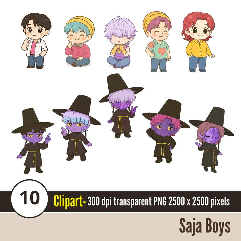 Kpop Demon Hunters SAJA BOYS 10 Pack | Cute Chibi Pack - 10 Pieces ...