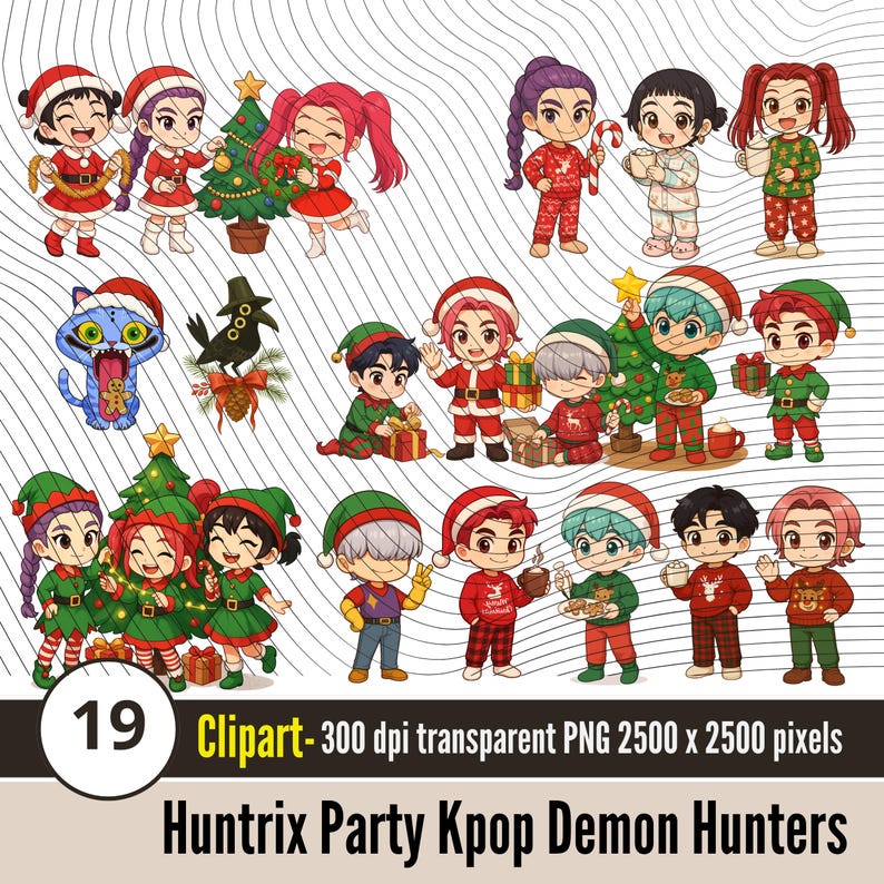 Huntrix Kpop Demon Hunters Christmas Chibi Clipart 8 – Kpop Hunter ...