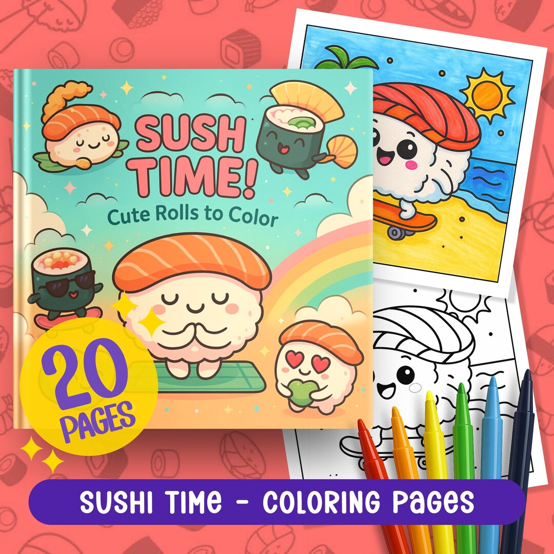 Sushi Time! Kawaii Coloring Book for Kids | Cute Japanese Food Pages ...