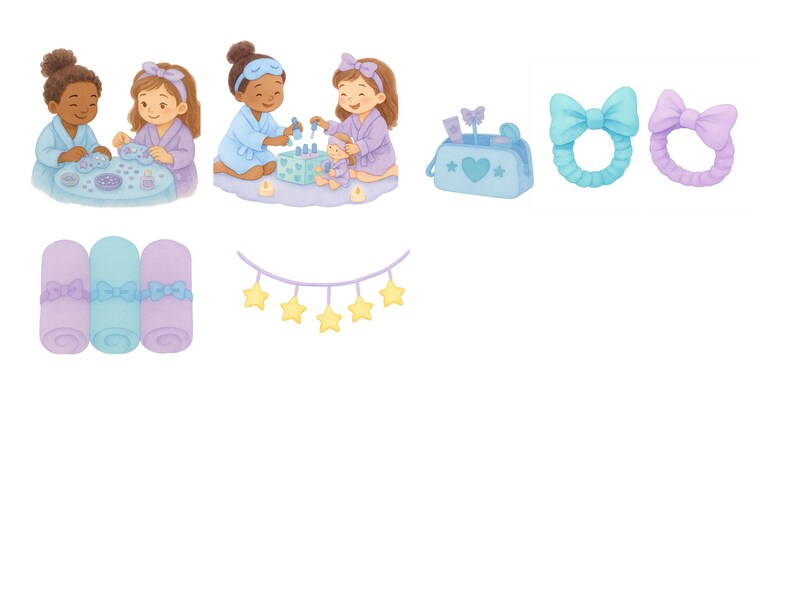 Spa and Slumber Party Clipart Set for Girls – Cute Watercolor Sleepover ...