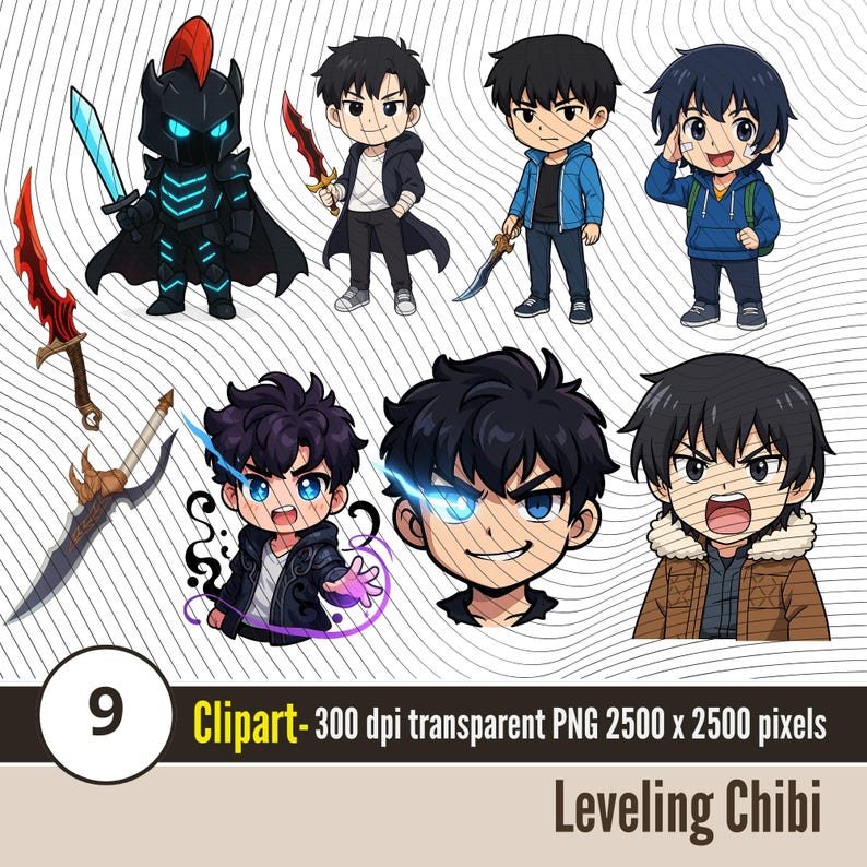 Kawaii Solo Level 9 Clipart | Chibi Anime Characters PNG | Digital ...