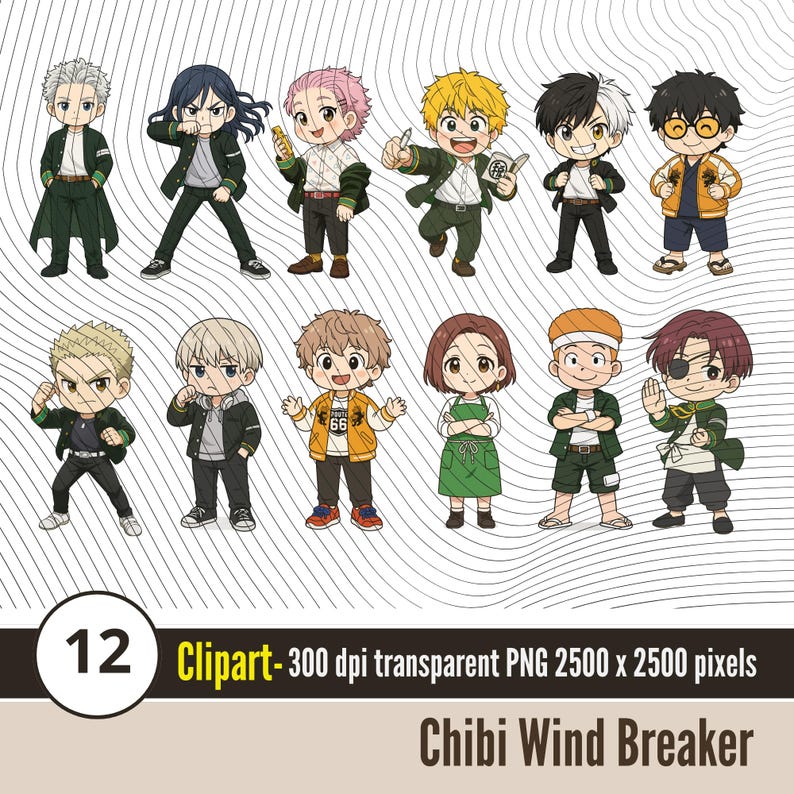 Wind Breaker Clipart 12 | Chibi Anime Characters PNG | Digital Download ...