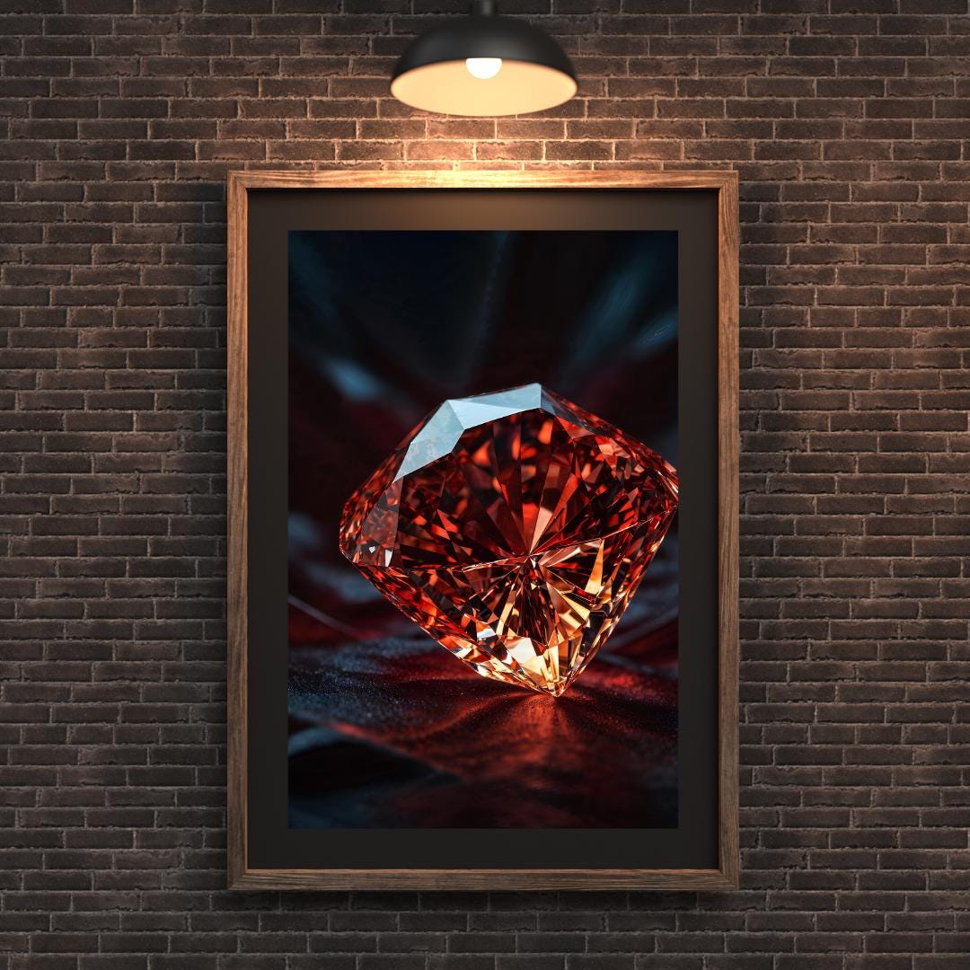 Radiant Red Diamond Art Print Luxurious Gemstone Decor in Hyper ...