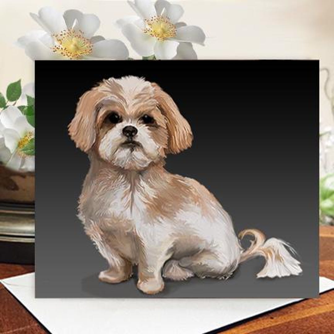10 Maltese Shih Tzu Dog Linen Note Card W Envelopes Shipping Included ...