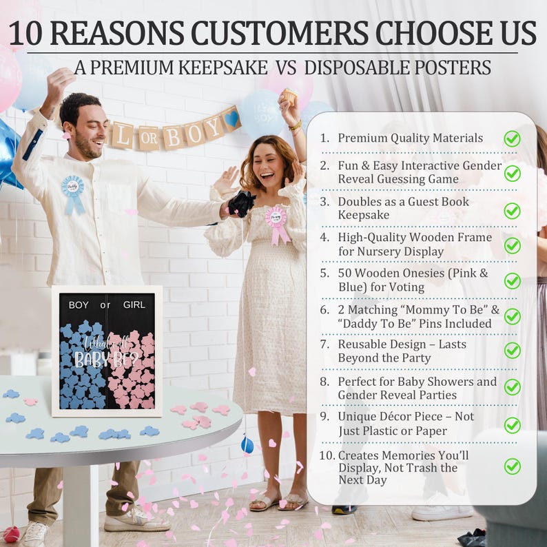 Wooden Gender Reveal Voting Board Game – Baby Shower Party Keepsake ...