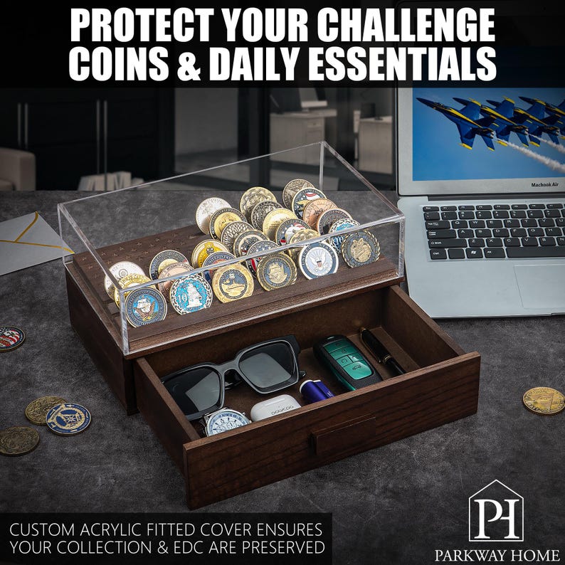 Wooden Challenge Coin Display Case: Military & Service Coin Holder - Etsy