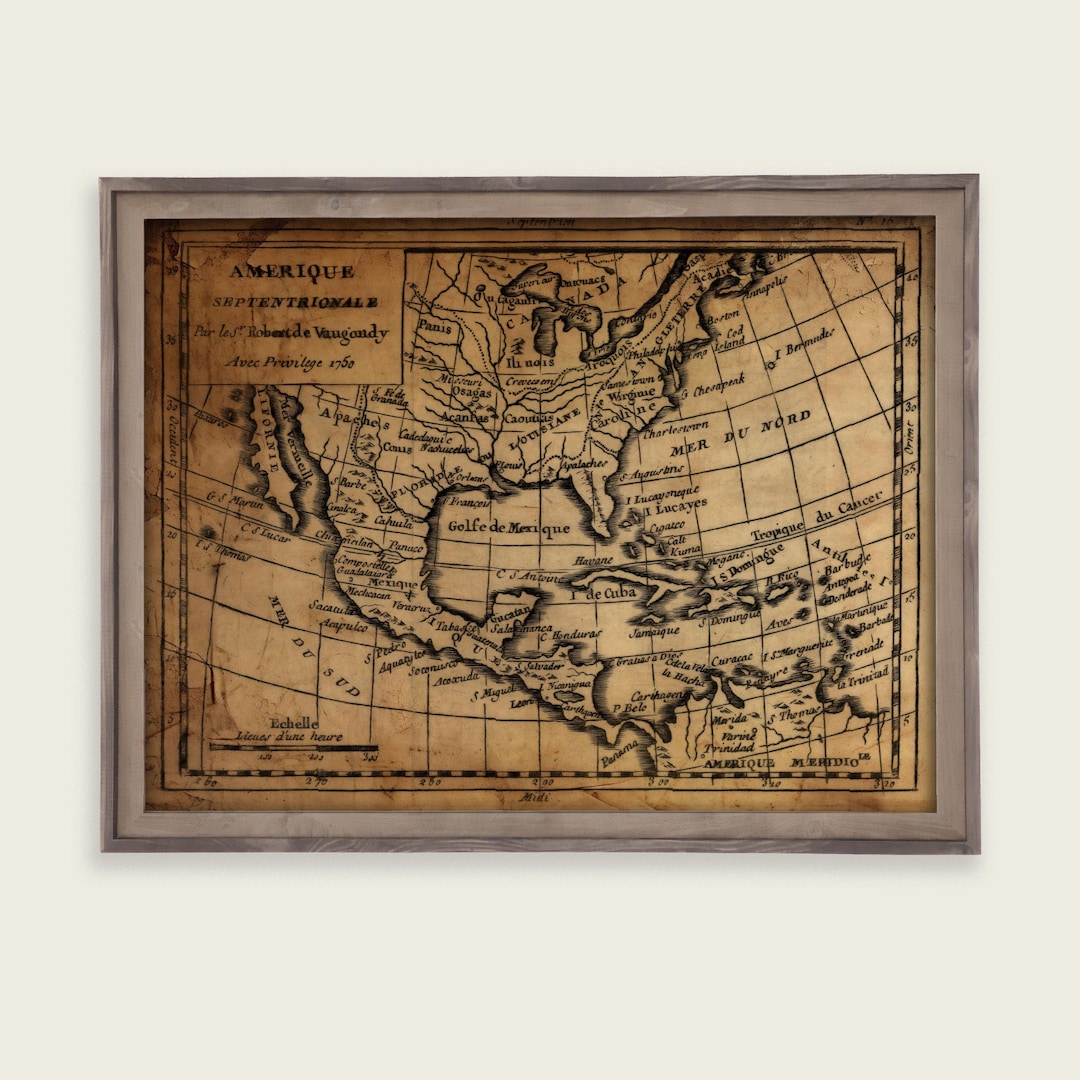 Vintage Carribean Map | 1750 Map of North America and the Carribean ...