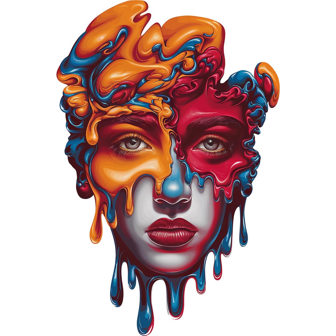 Surreal Liquid Face PNG, Melting Face Art, Psychedelic Drip Design ...