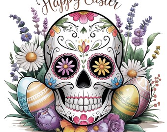 Floral Skull Happy Easter PNG, Gothic Easter Clipart, Pastel Skull Art ...
